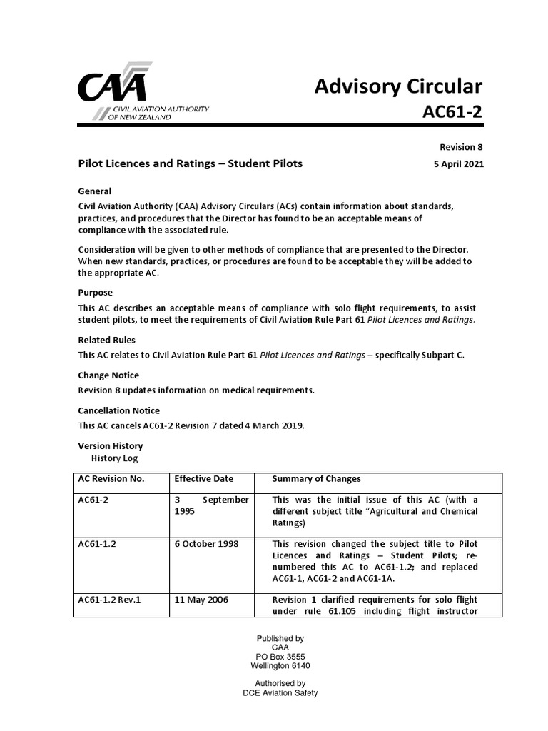 Advisory Circular: Pilot Licences and Ratings - Student Pilots | PDF ...