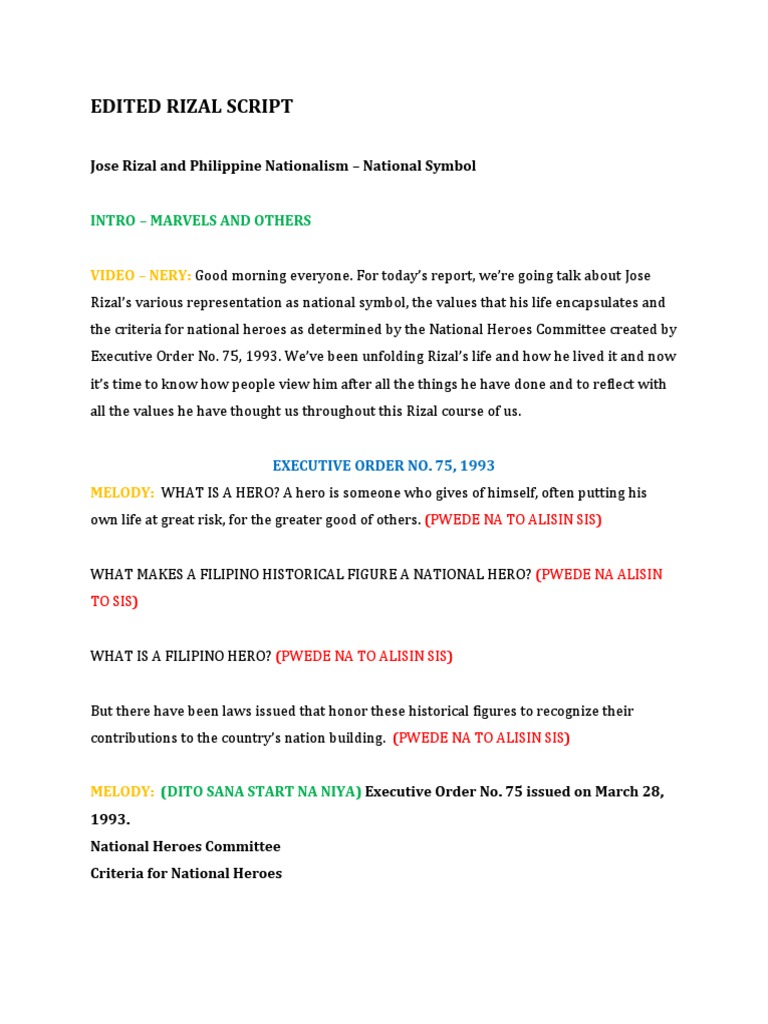 Edited Rizal Script: Jose Rizal and Philippine Nationalism - National ...