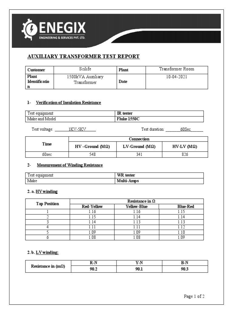 AuXiliary Transformer Test Report | Download Free PDF | Transformer | Force