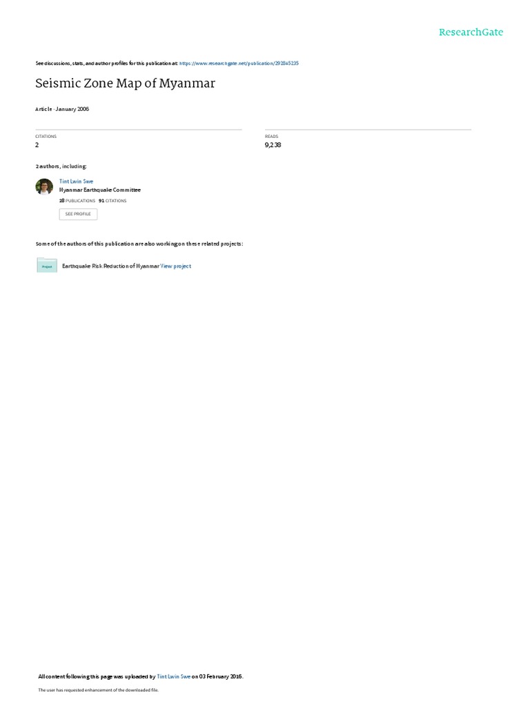 Seismic Zone Map of Myanmar: January 2006 | PDF | Earthquakes | Fault ...