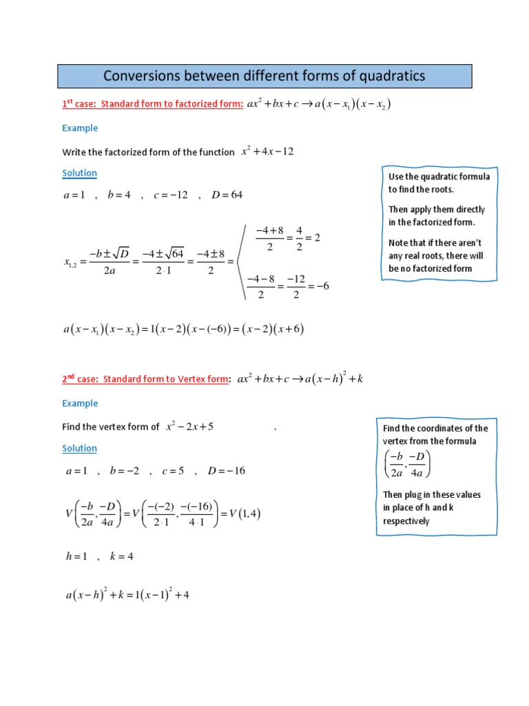 Convertions Between Different Forms of Quadratics | PDF | Quadratic Equation | Mathematics