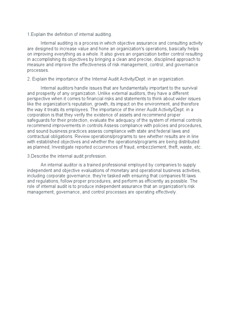 Assignment 1 The Internal Audit Basics | PDF | Internal Audit | Audit