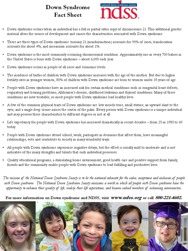 For More Information On Down Syndrome and NDSS, Visit or Call | PDF ...