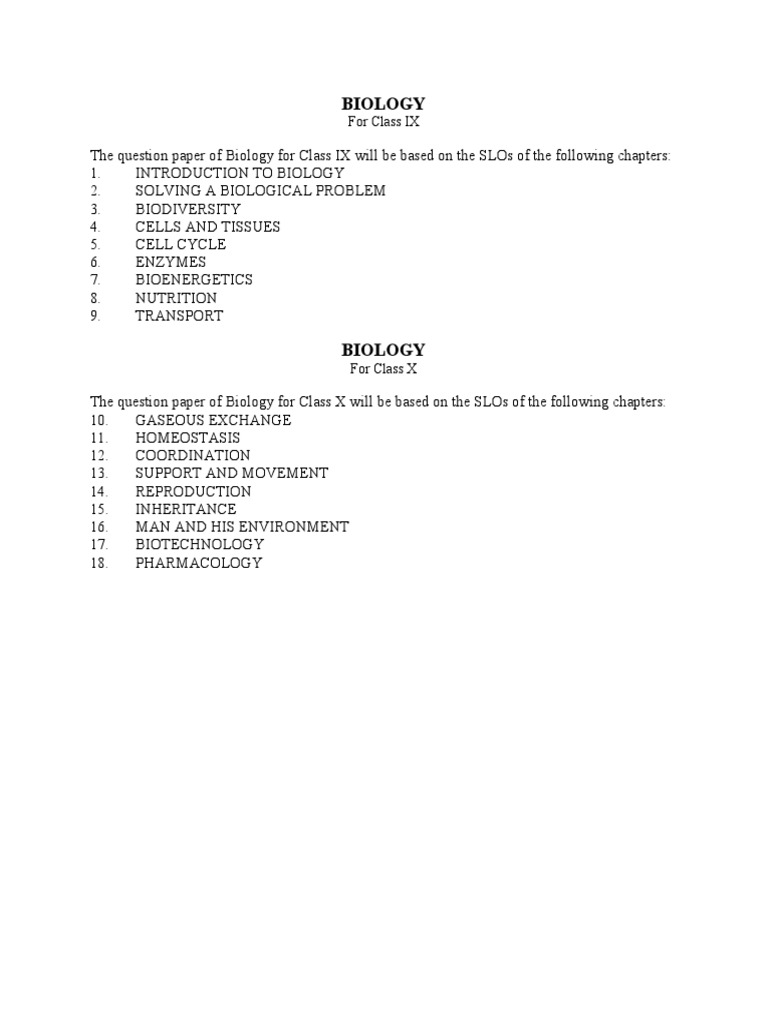 Curriculum of Biology IX-X Along With SLOs | PDF | Curriculum | Science