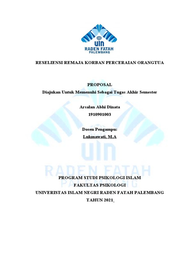 Proposal RESELIENSI REMAJA KORBAN PERCERAIAN ORANGTUA | PDF