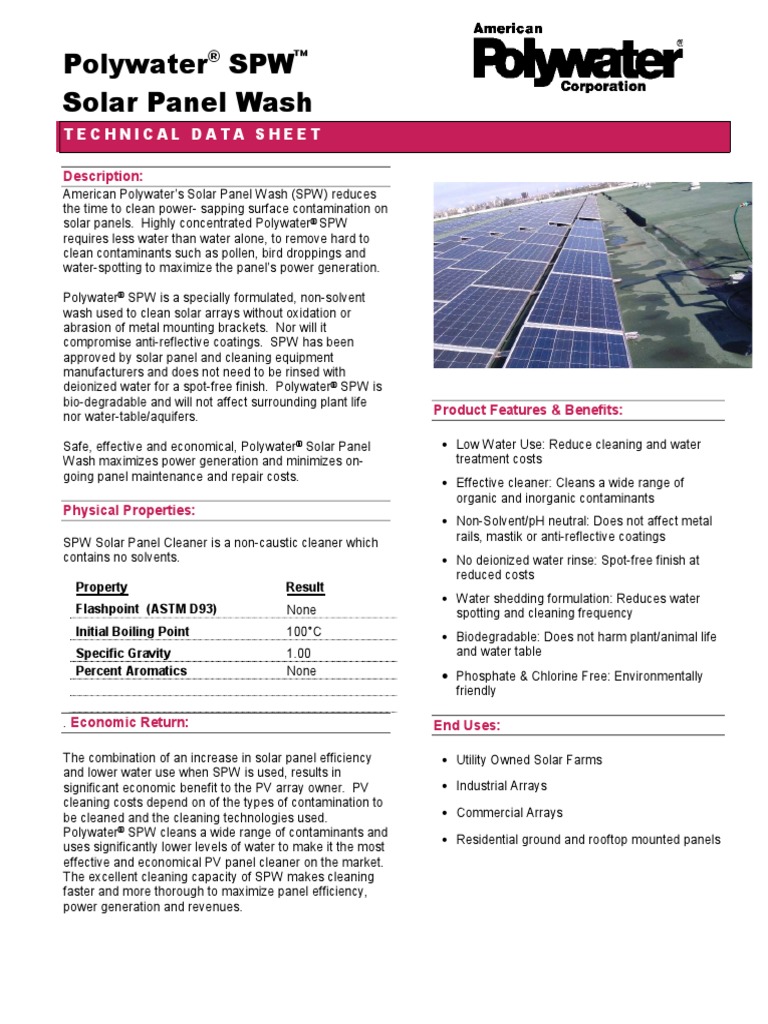 Polywater SPW Solar Panel Wash: Technical Data Sheet | PDF ...