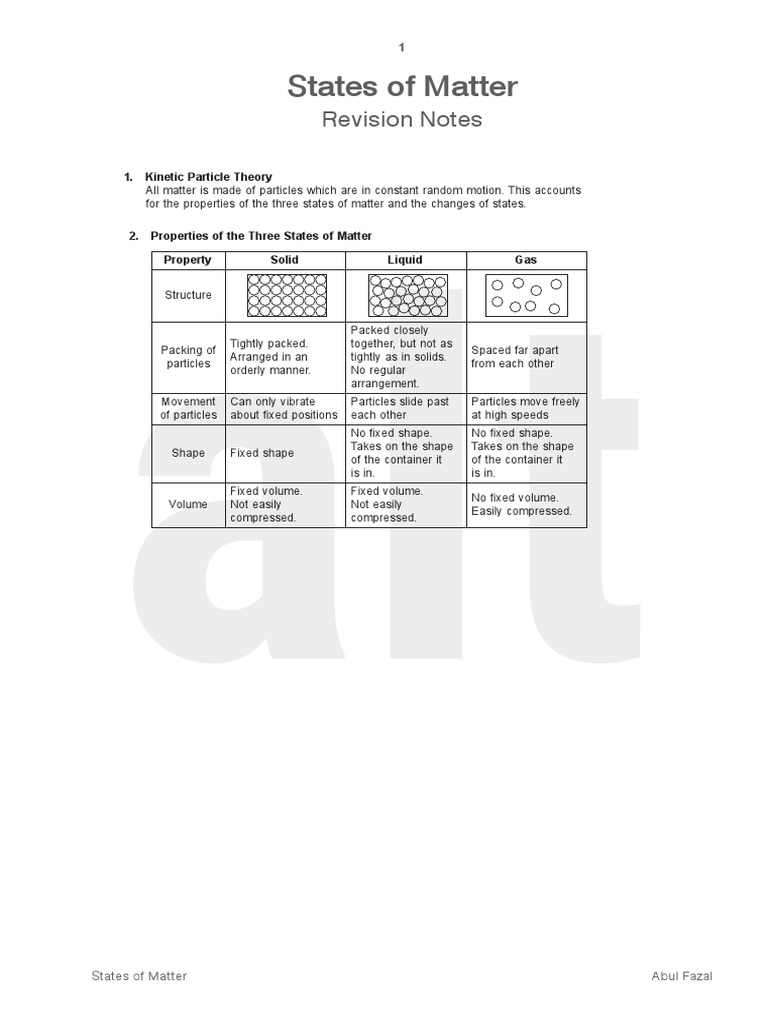01 States of Matter Revision Notes | PDF | Liquids | Gases