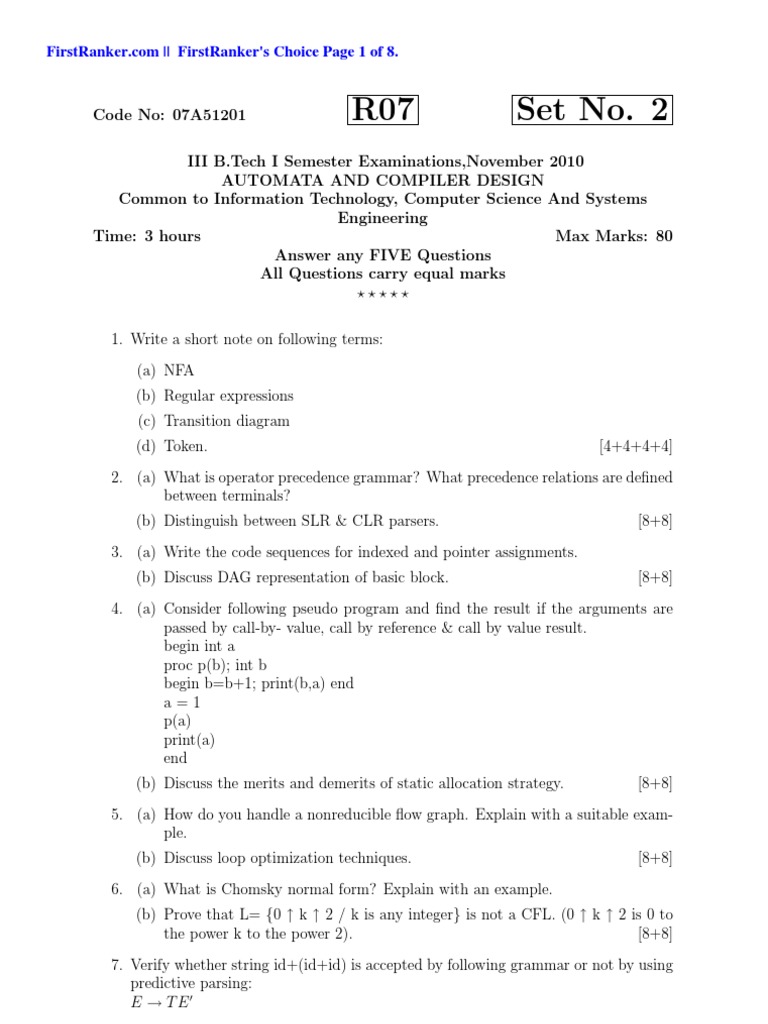 R07 Set No. 2 | PDF | Parsing | C (Programming Language)