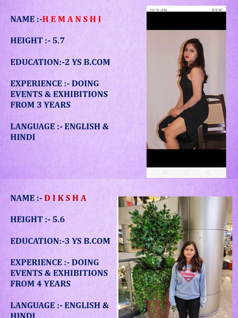 Hemanshi: Name:-HEIGHT: - 5.7 Experience: - Doing Events & Exhibitions ...