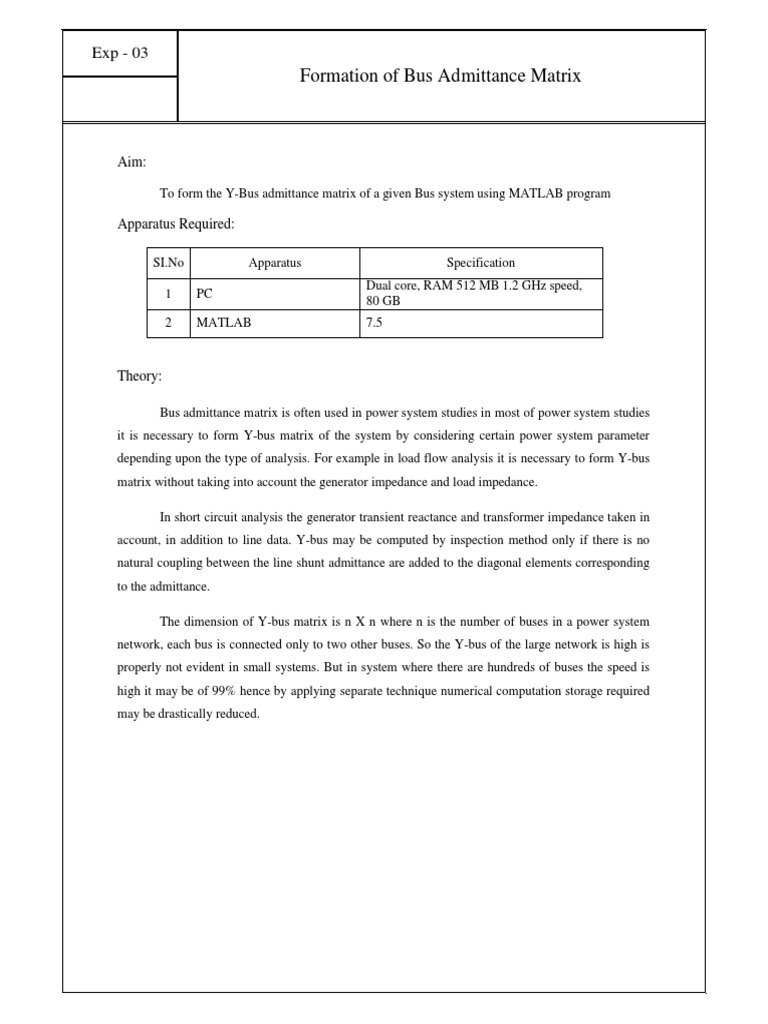 Formation of Y-Bus Matrix | PDF | Matrix (Mathematics) | Electrical ...