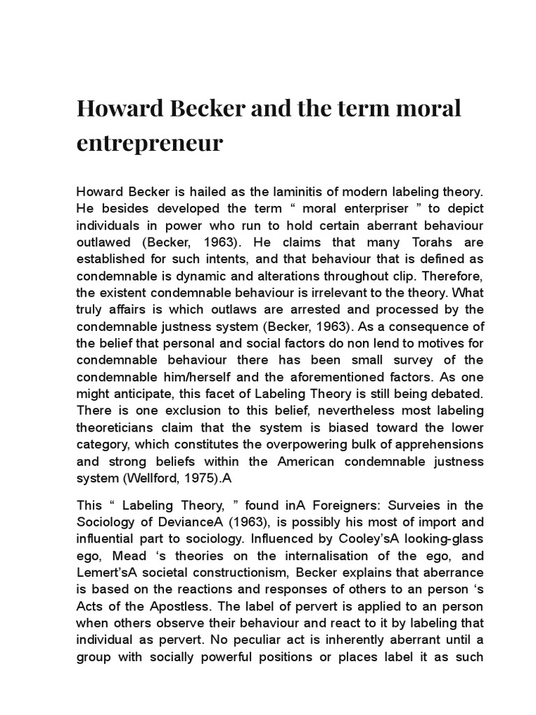 Howard Becker and The Term Moral Entrepreneur | PDF | Deviance ...