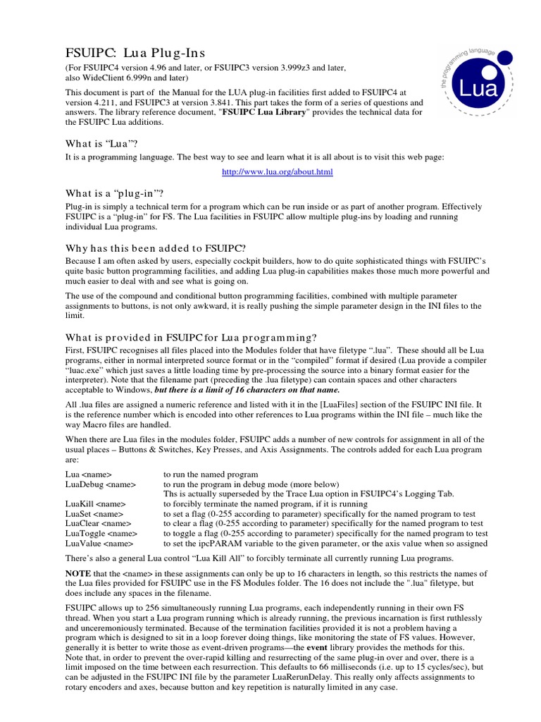 Fsuipc Lua Plug-Ins | PDF | Library (Computing) | Computer Architecture