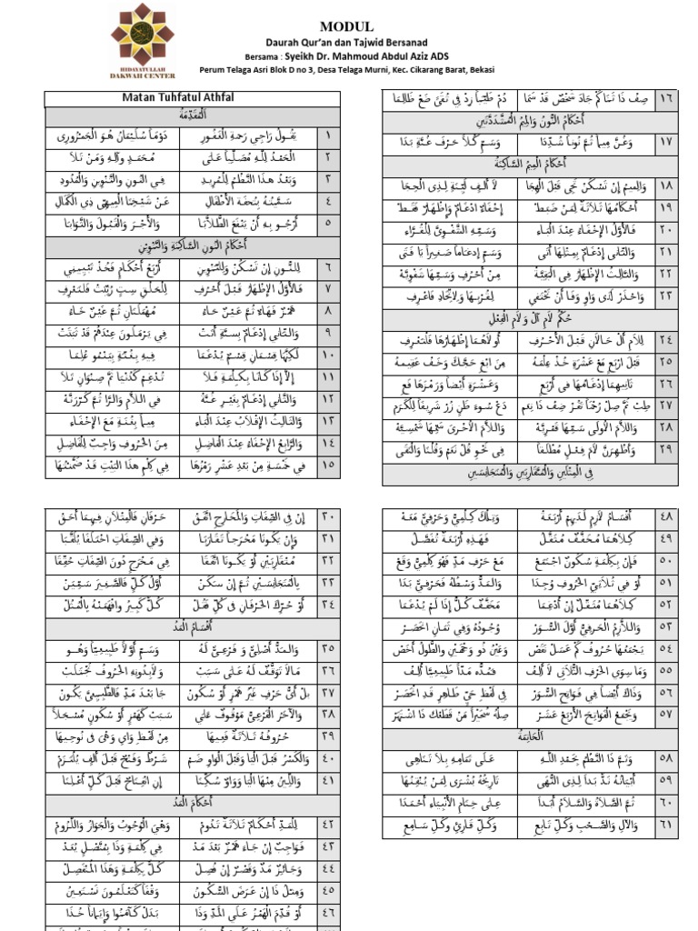 Matan Tuhfatul Athfal-1 | PDF