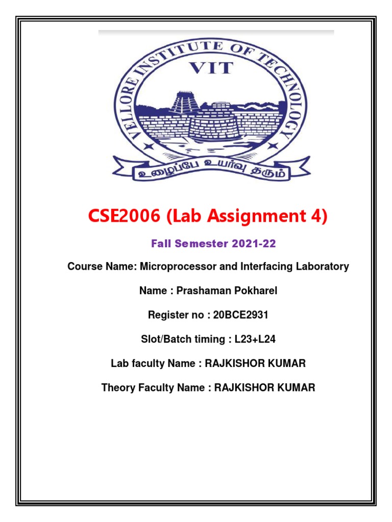 CSE2006 Lab Assignment 4 (20BCE2931) | PDF | String (Computer Science) | Assembly Language