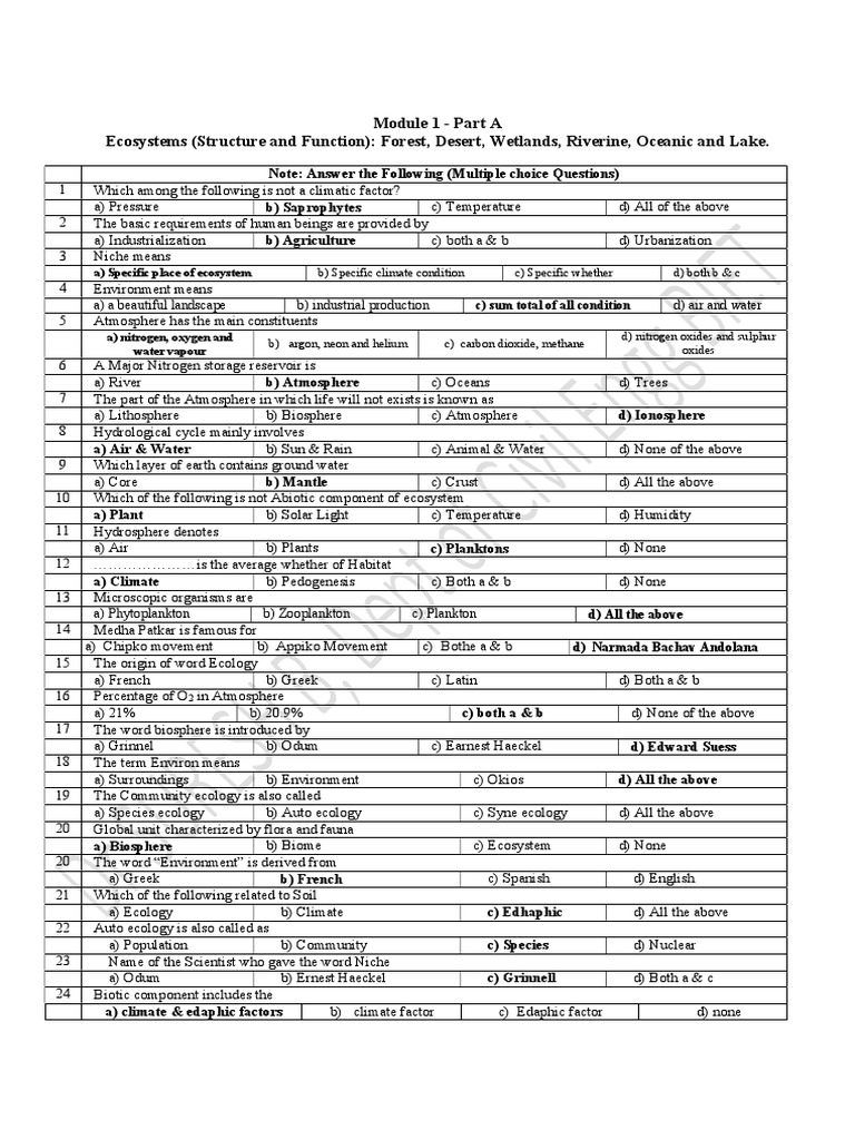Module 1 - Part A Ecosystems (Structure and Function) : Forest, Desert ...