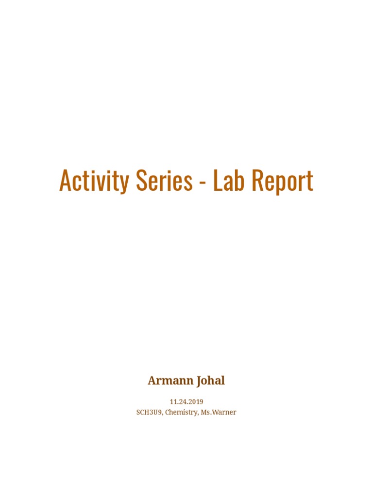 Activity Series Lab Report | PDF | Tin | Zinc