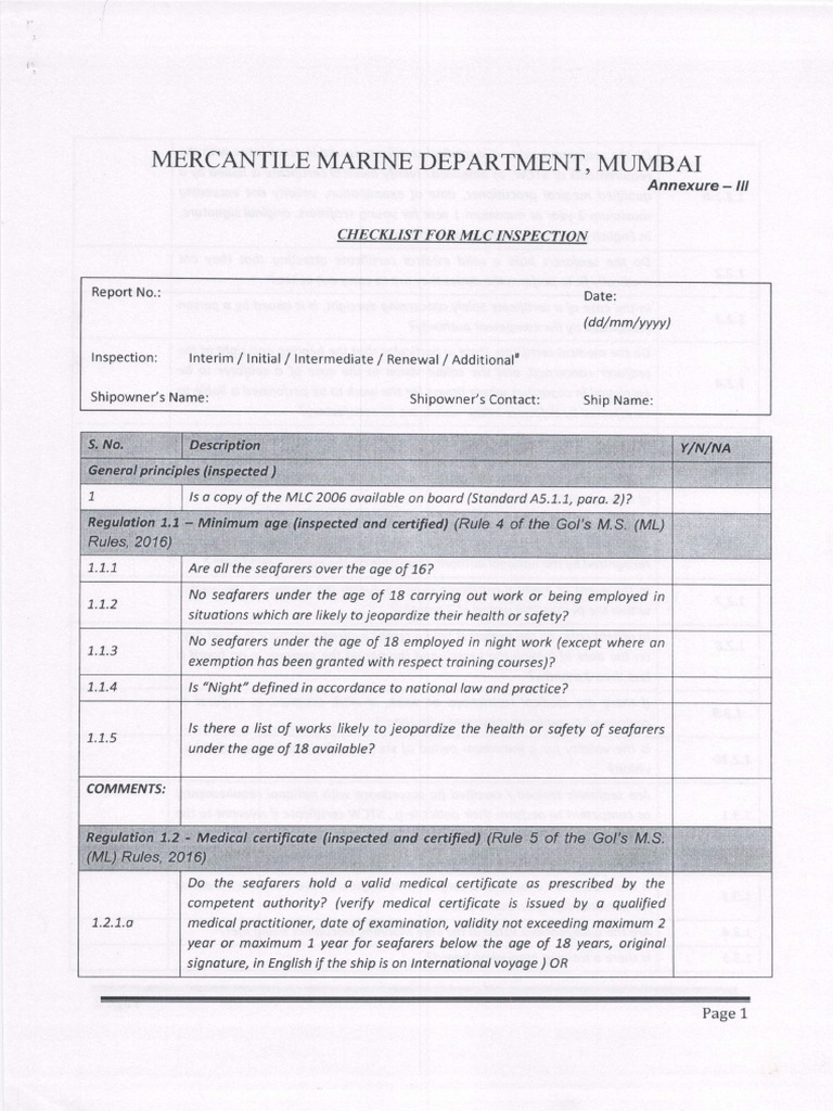 MLC Checklist | PDF | Safety | Laundry