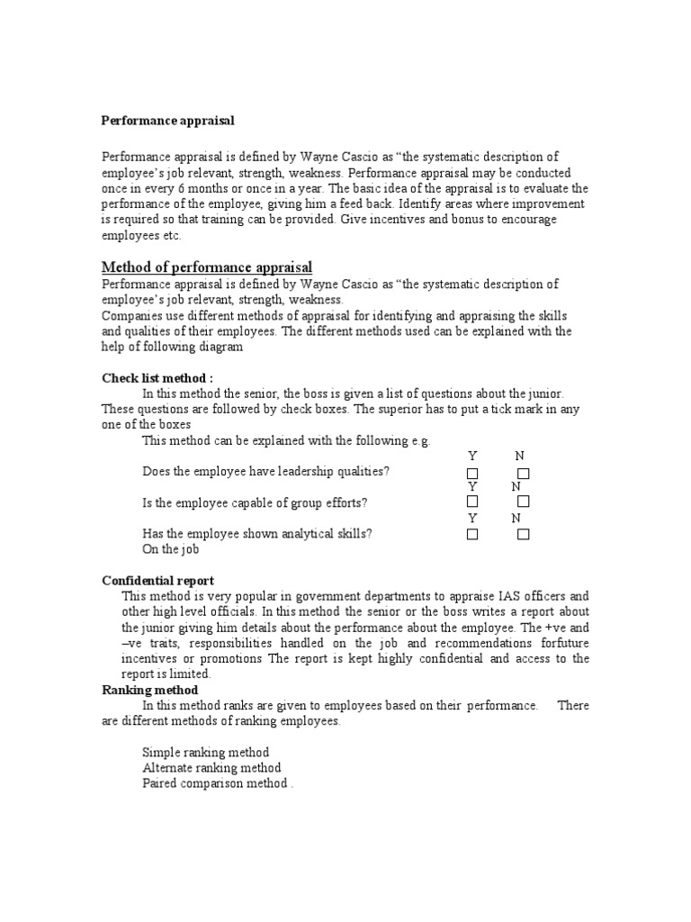 Performance Appraisal Methods | PDF | Performance Appraisal | Evaluation