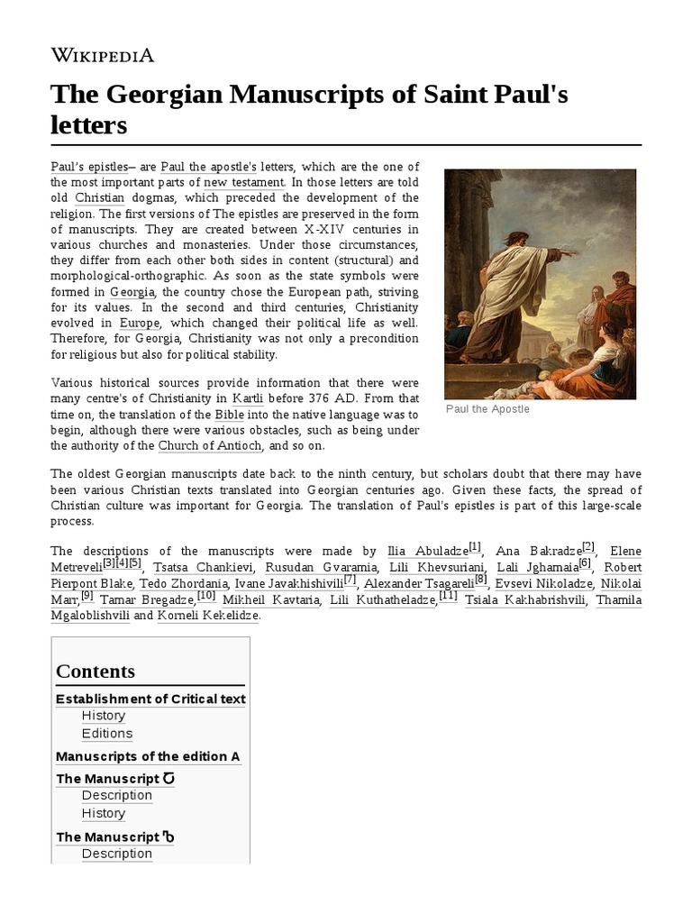 The Georgian Manuscripts of Saint Paul's Letters | PDF | Epistle | Paul ...