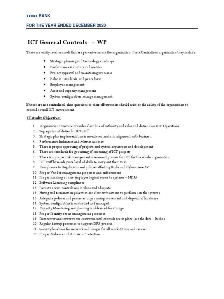 ICT General Controls Audit Report 2020 | PDF | Group Policy | Computing