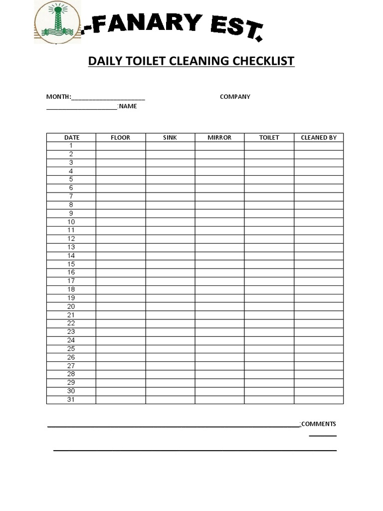 Daily Toilet Cleaning Checklist | PDF | Business | Finance & Money ...