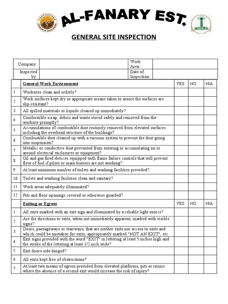 Site Safety Checklist | PDF | Stairs | Door