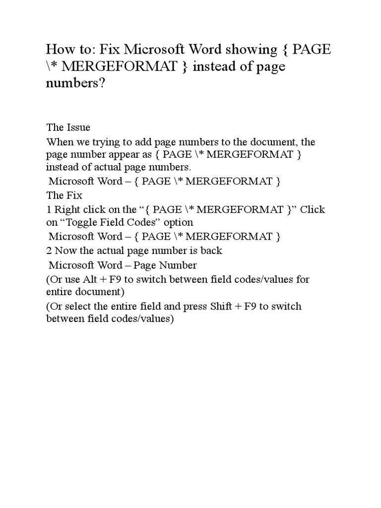 How To Fix Microsoft Word Showing PAGE MERGEFORMAT Instead of Page Numbers | PDF