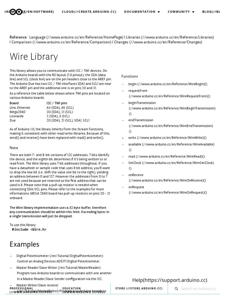 Arduino - Wire Library | PDF | Computing | Computer Engineering