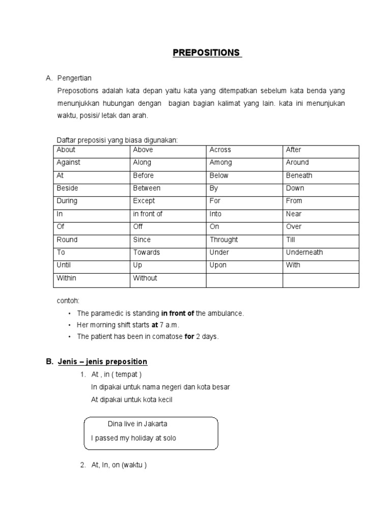 Prepositions: Understanding Types and Usage | PDF