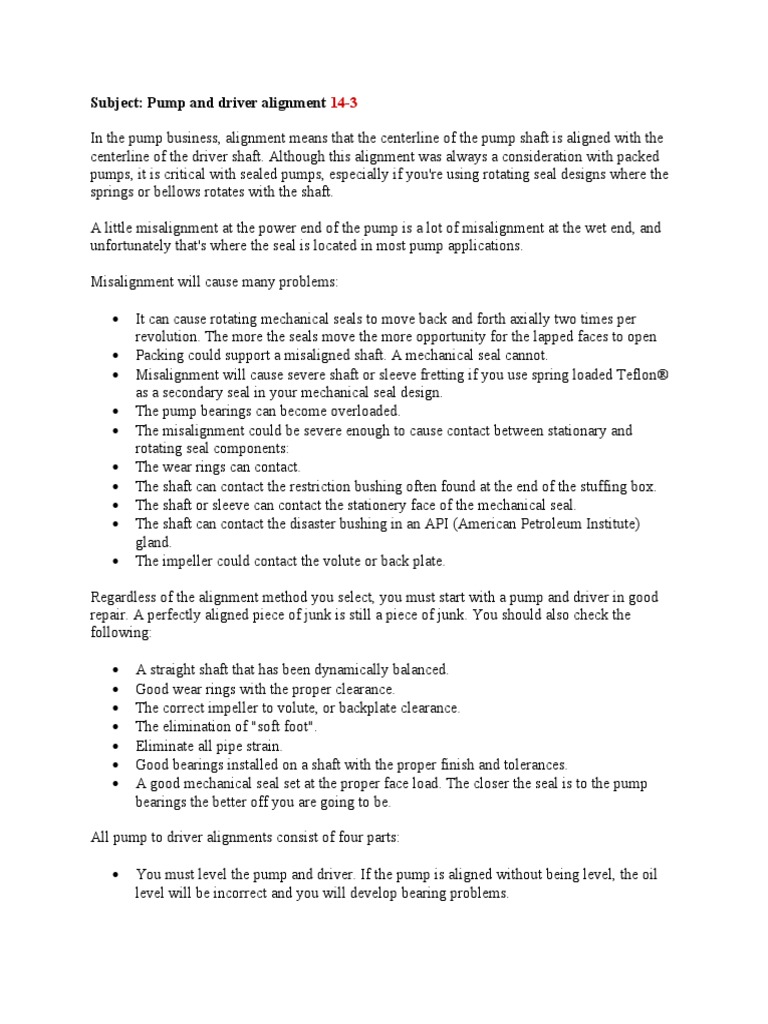 Subject: Pump and Driver Alignment | PDF | Mechanical Engineering | Manufactured Goods