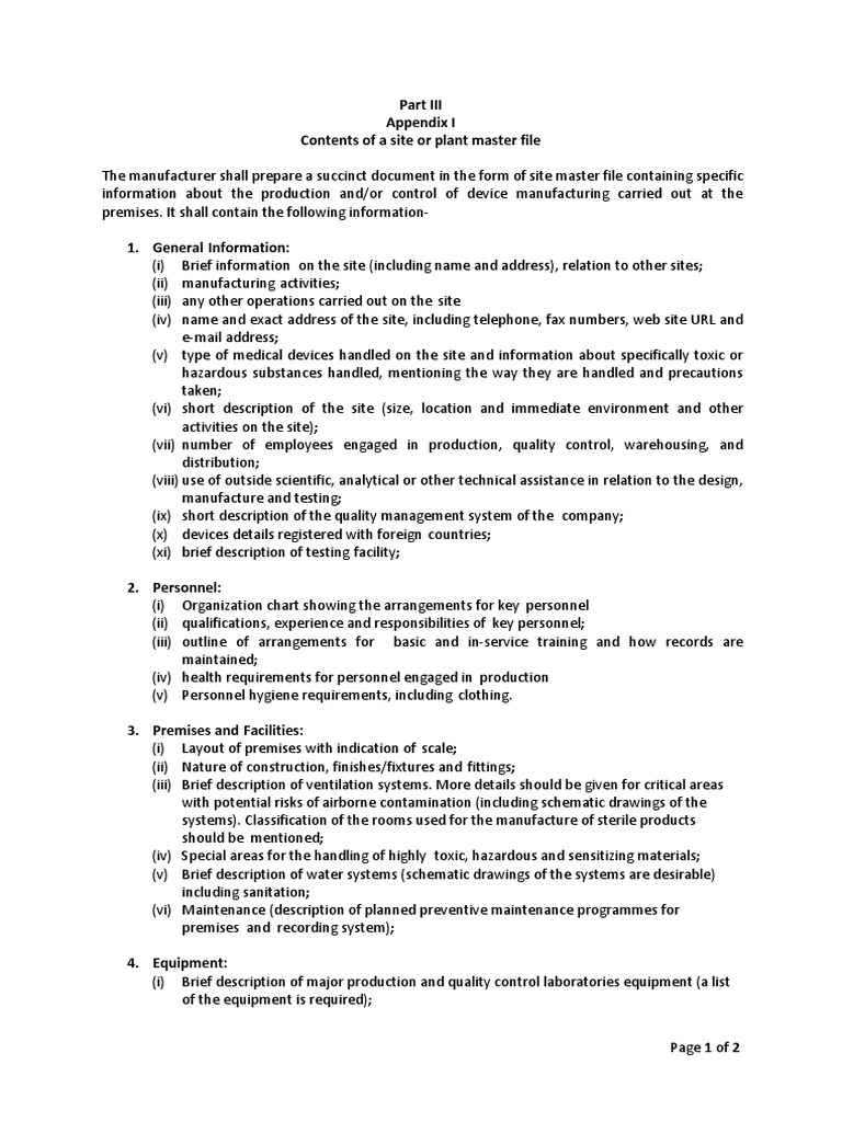 Annexure III - Checklist For Plant Master File | PDF | Quality ...