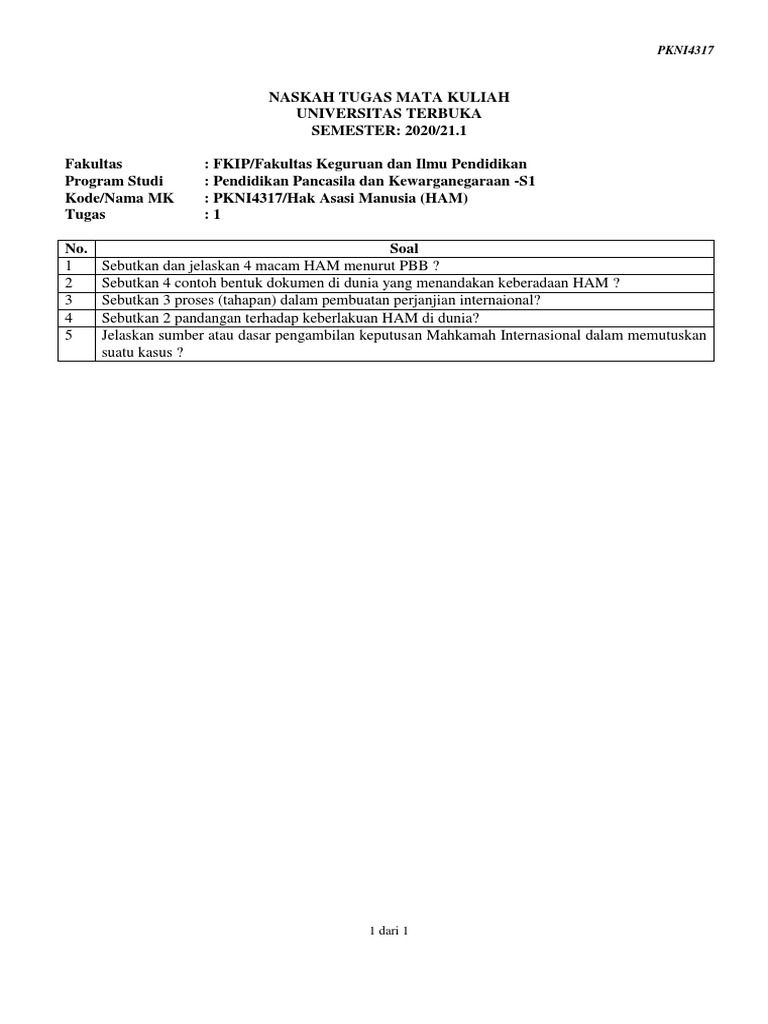 Tugas HAM untuk Mahasiswa PPKn | PDF