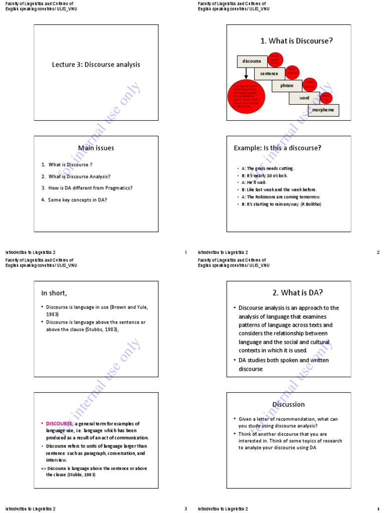 For Internal Use Only For Internal Use Only: Lecture 3: Discourse ...