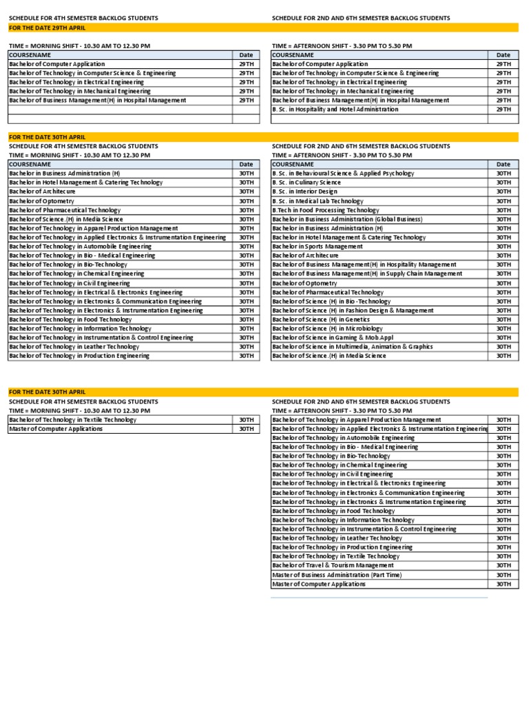 Mock Schedule Updated | PDF | Engineering | Bachelor's Degree