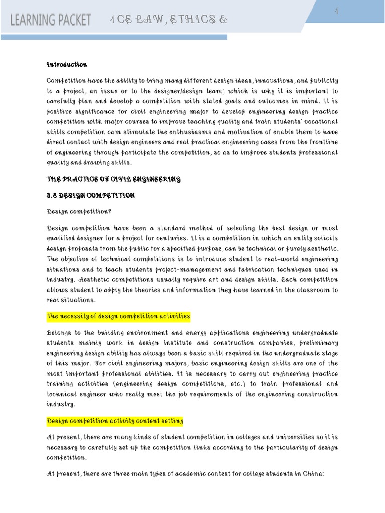 The Practice of Civil Engineering - Design Competition | PDF
