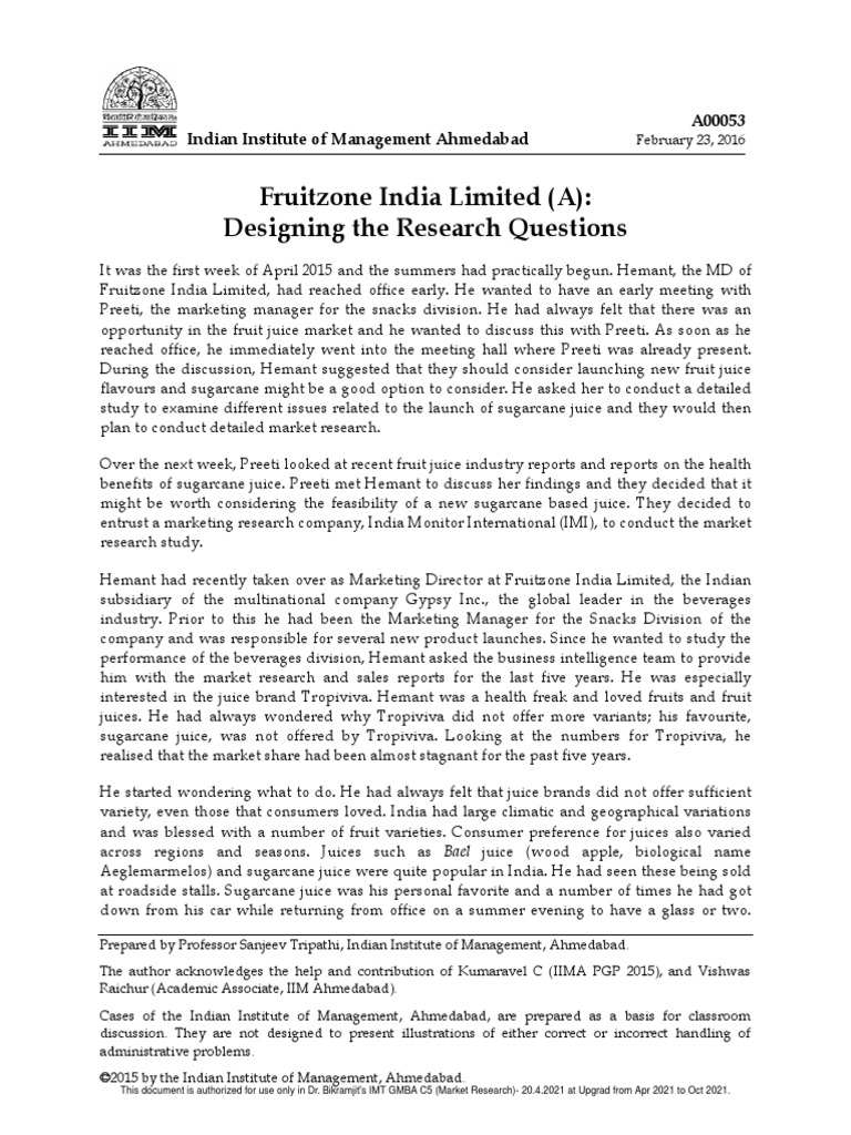 Market Research Course - Fruitzone Case Study | PDF | Diet & Nutrition ...