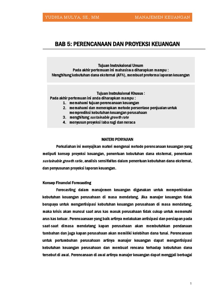 Proyeksi Keuangan dan Rencana Dana | PDF