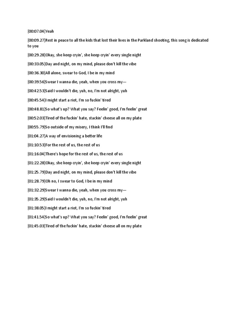 Xxxtentacion Hope (Lyric) | PDF