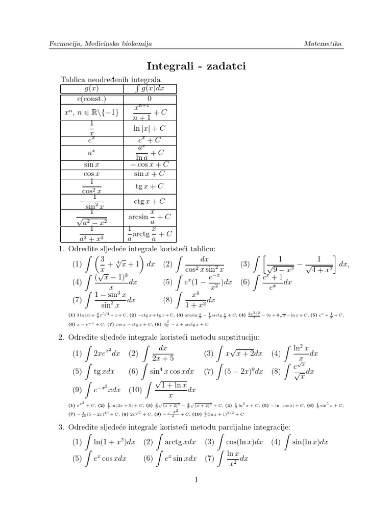 Zadatci Integrali | PDF