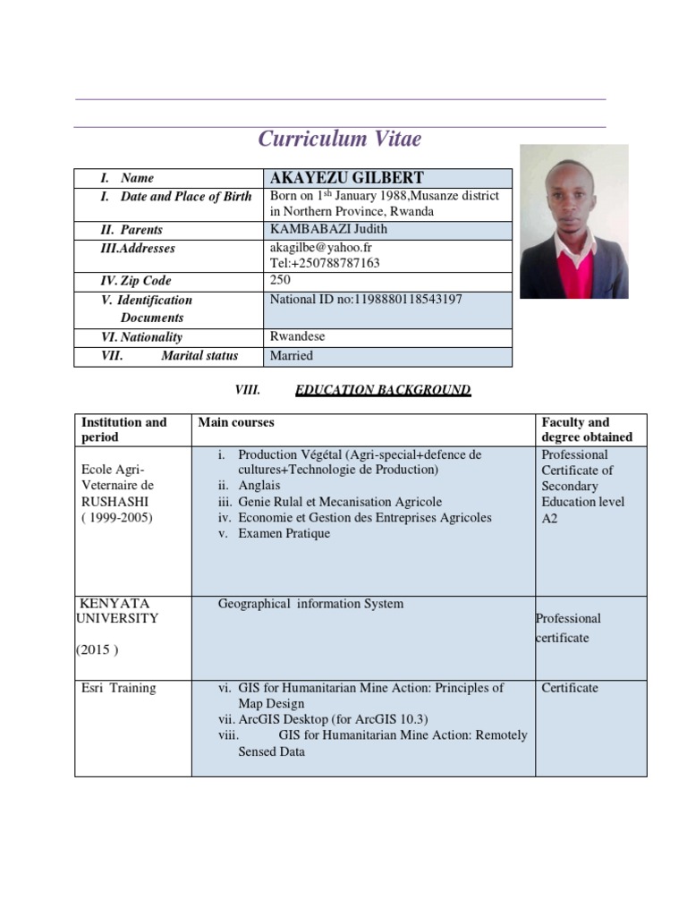 Curriculum Vitae: Akayezu Gilbert | PDF | Arc Gis | Geographic Information System
