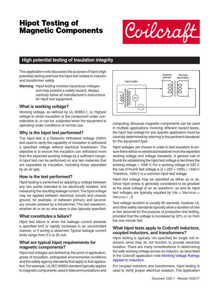 Doc1226 Hipot Testing | PDF | Transformer | Voltage