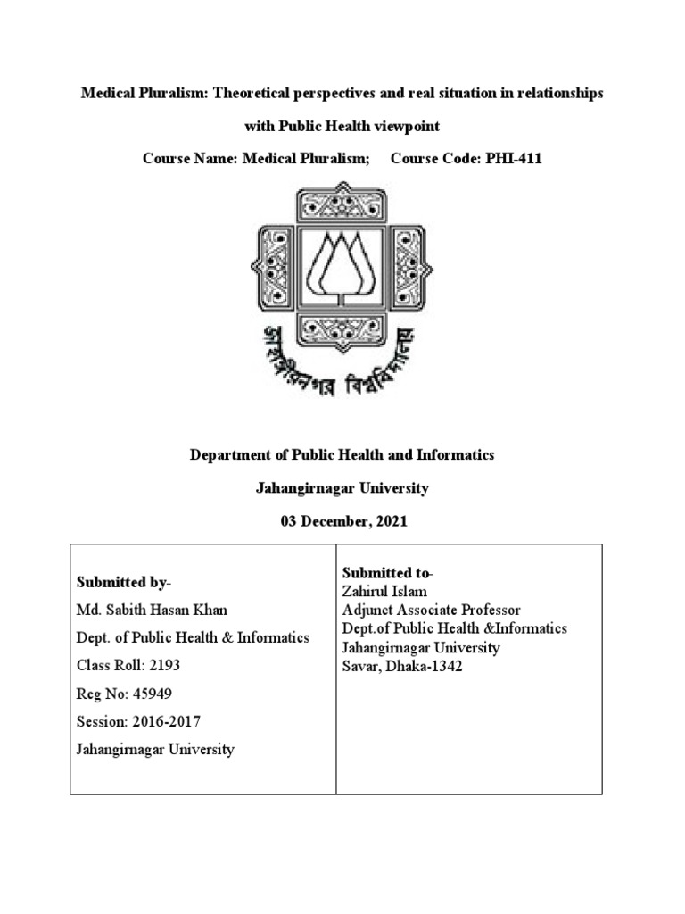 Medical Pluralism Theoretical Perspectives and Real Situation in ...