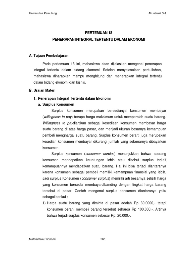Penerapan Integral Tertentu Dalam Ekonomi | PDF