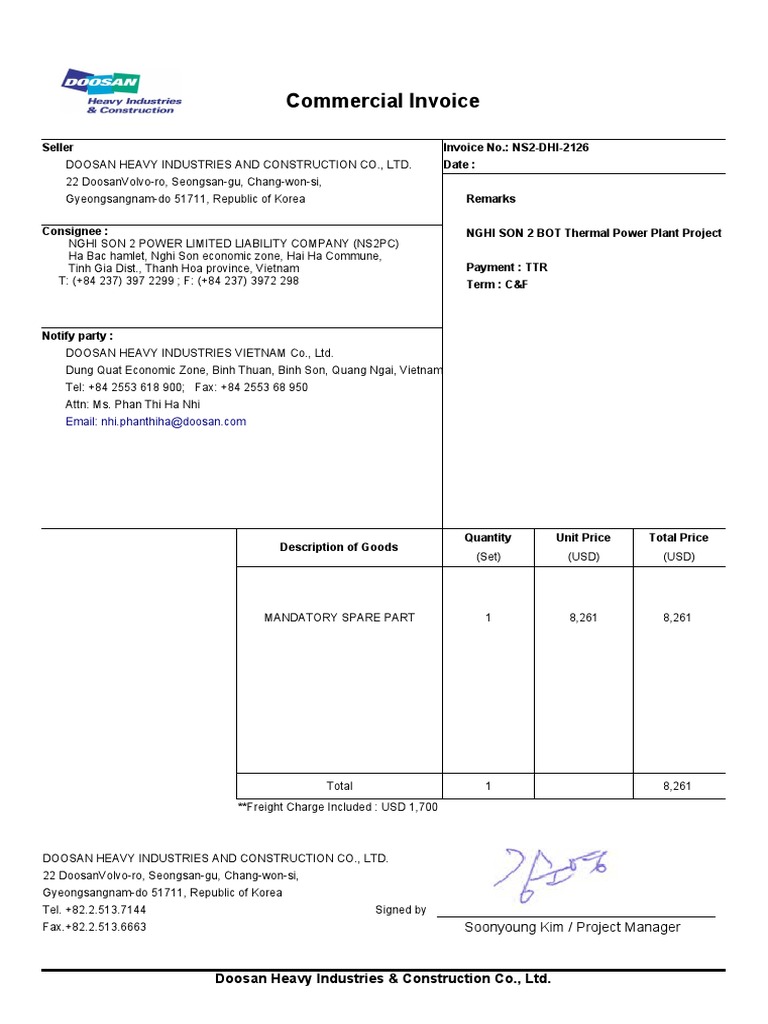 Nghi Son 2 Power Plant Invoice | PDF