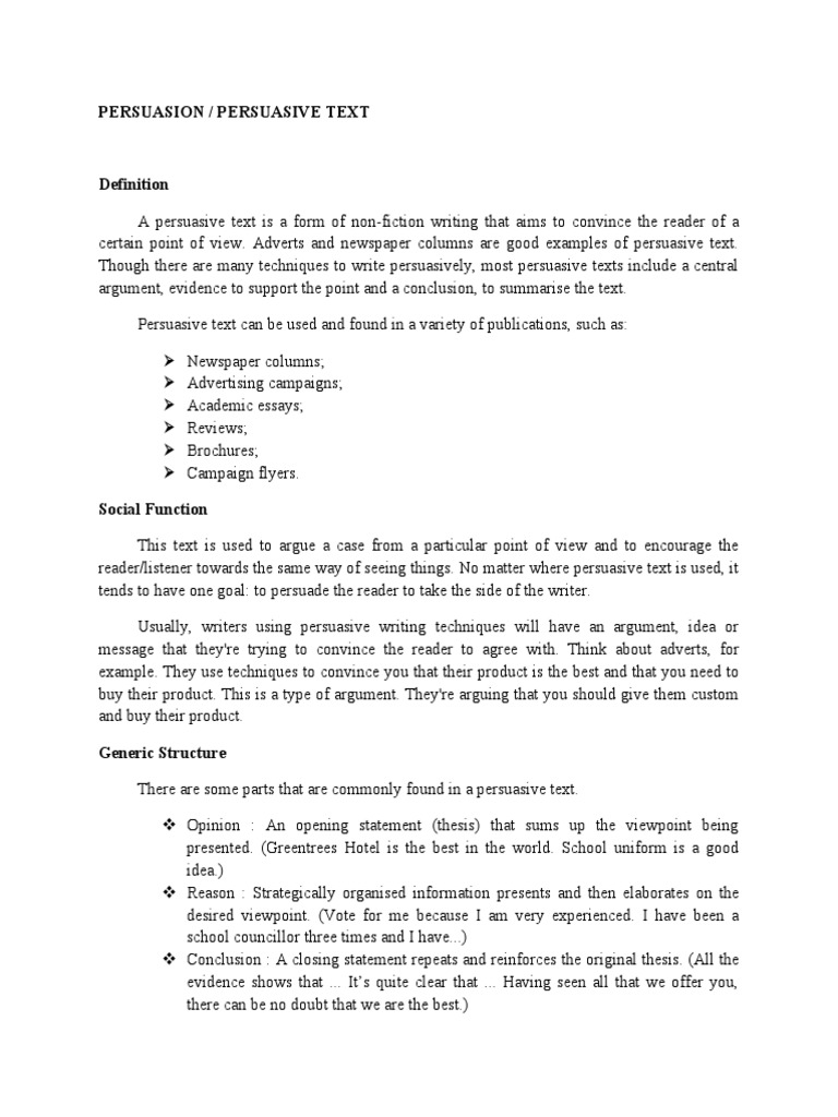 Persuasion / Persuasive Text | PDF | Persuasion | Advertising