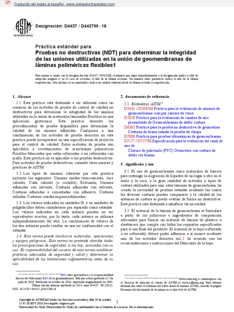 Astm D 4437 D 4437m 3 PDF Free - En.es | PDF | Ultrasonido