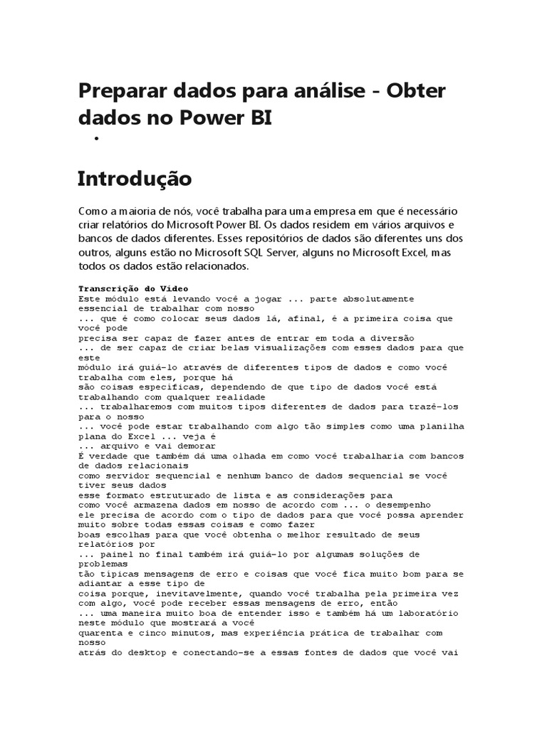A 03 - Preparar Dados para Análise - Obter Dados No Power BI | Download grátis PDF | Microsoft ...
