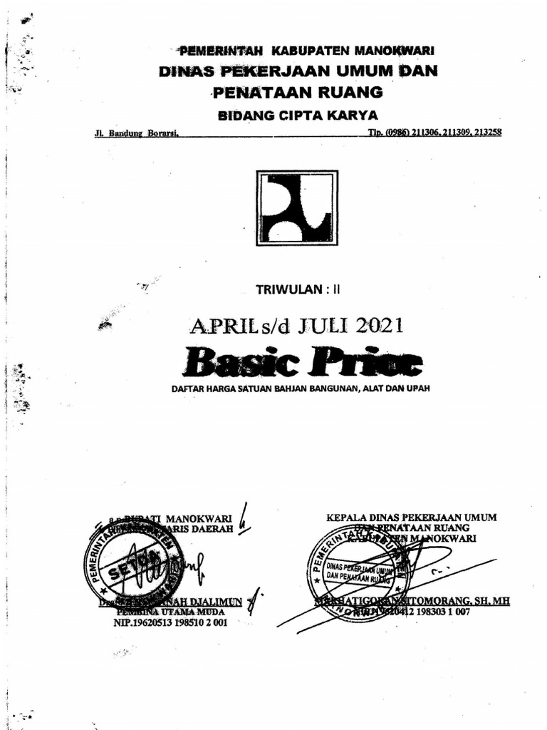 Basic Price Kab. Manokwari 2021 Triwulan II | PDF