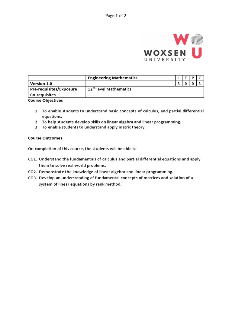 Engineering Mathematics Course Overview | PDF | Matrix (Mathematics ...