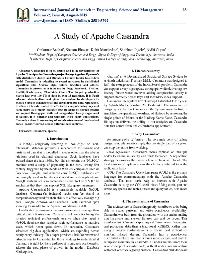 A Study of Cassandra | PDF | No Sql | Databases